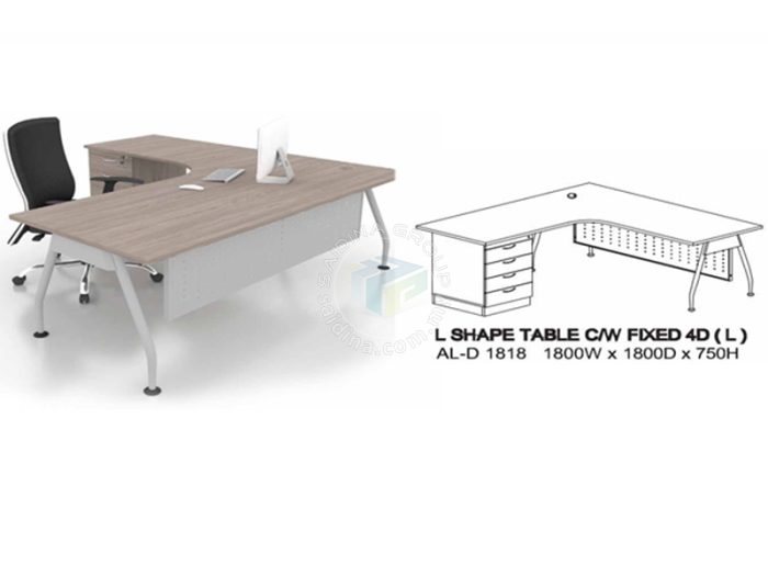 Universal Office L-Shape Table c/w Padestal