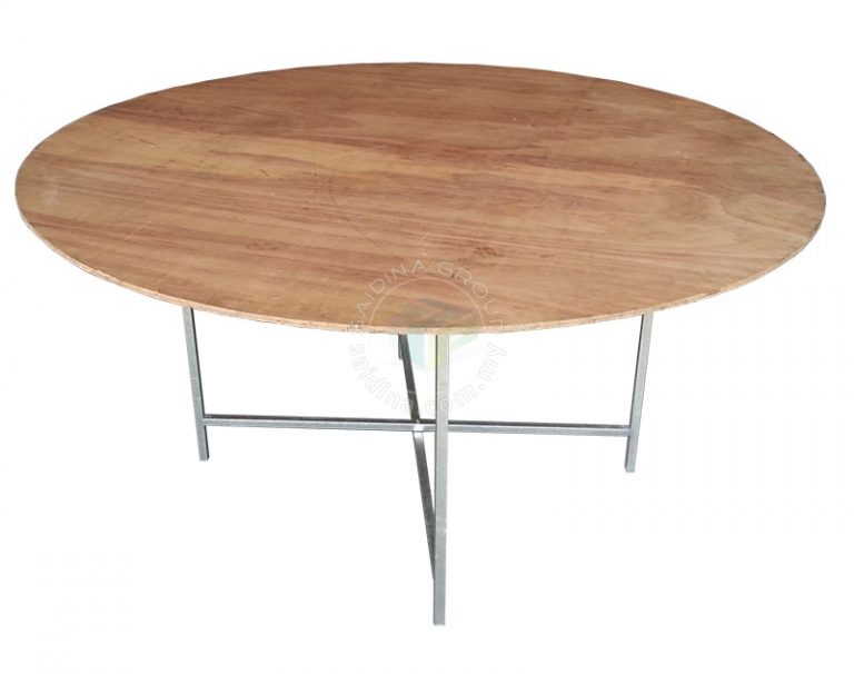Meja Plywood bulat dengan kaki tahan karat - SAIDINA GROUP