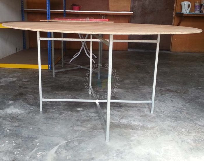 Meja Bulat Plywood Top Bersama Kaki Tahan Karat Round Tables Cw Galvanized Stand For